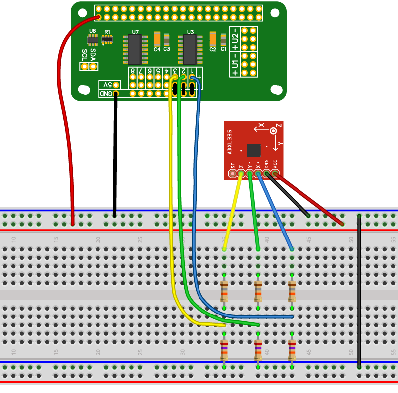 ADC Differential Pi with ADXL335 Accelerometer